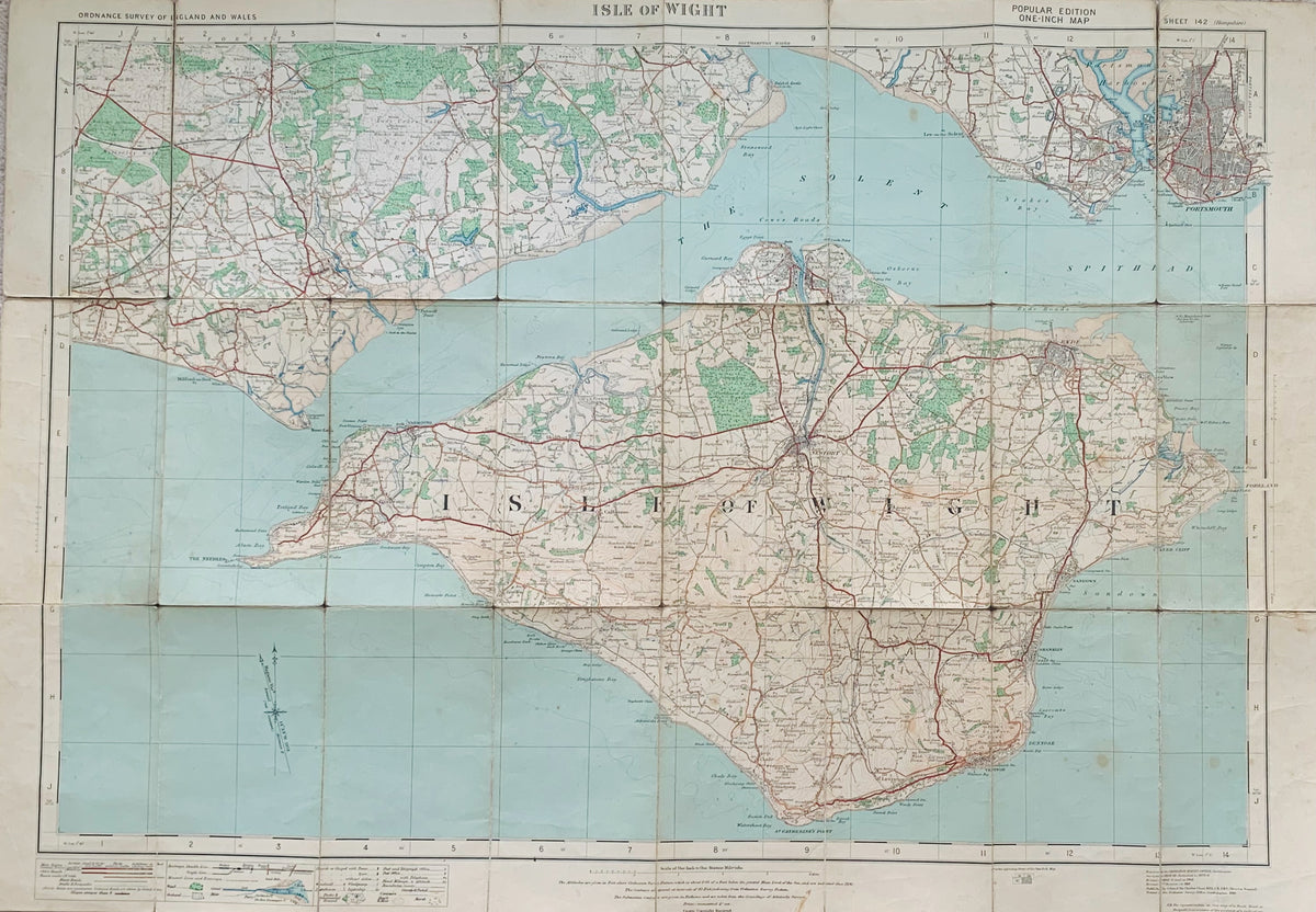 Ordnance Survey Map of the Isle of Wight, published and printed in 191 ...